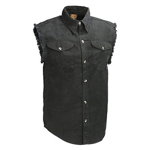 Milwaukee Leather DM1002 Men's Black Lightweight Sleeveless Denim Shirt - Large