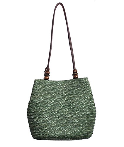 TONWHAR European Style Straw Bag Purse Woven Summer Beach Tote for women (Army Green)