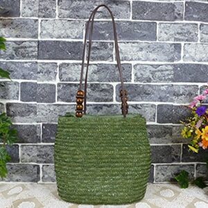 TONWHAR European Style Straw Bag Purse Woven Summer Beach Tote for women (Army Green)