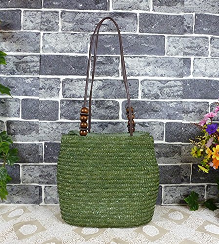 TONWHAR European Style Straw Bag Purse Woven Summer Beach Tote for women (Army Green)