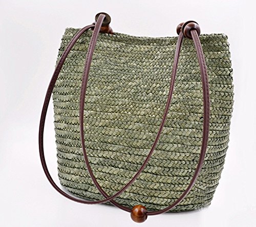 TONWHAR European Style Straw Bag Purse Woven Summer Beach Tote for women (Army Green)