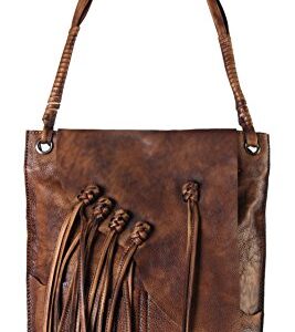 DIOPHY Fringe Genuine Leather Large Hobo Shopping Tote Handbag 150294 Brown