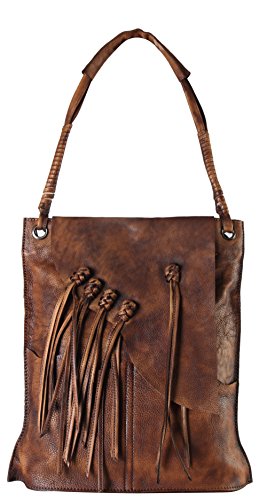 DIOPHY Fringe Genuine Leather Large Hobo Shopping Tote Handbag 150294 Brown