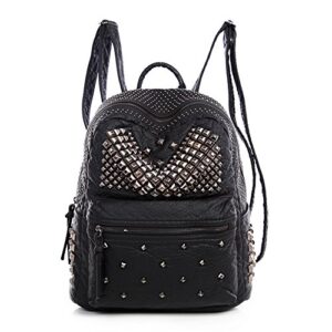 ladies women pu leather backpack rivet studded cute satchel school bags (black-l)