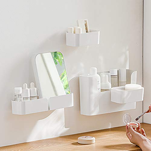 Poeland Floating Shelf Wall Mounted Non-Drilling Adhesive Bathroom Organizer Ledge Shelf for Home Decor/Kitchen/Bathroom Storage