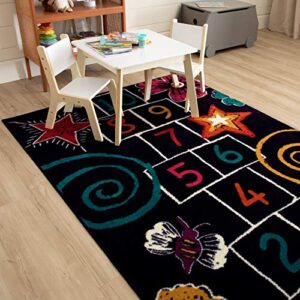 mohawk home playroom kids ,hopscotch chalk black (5′ x 8′)