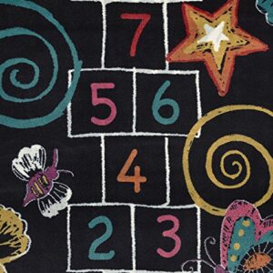 Mohawk Home Playroom Kids ,Hopscotch Chalk Black (5' x 8')