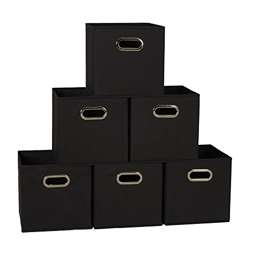 Household Essentials 80-1 Foldable Fabric Storage Bins | Set of 6 Cubby Cubes With Handles | Black