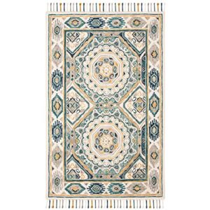 safavieh aspen collection 5′ x 8′ ivory/charcoal apn251a handmade boho braided tassel wool area rug