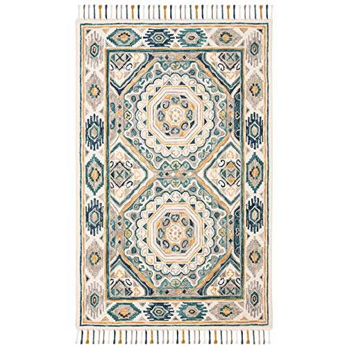 SAFAVIEH Aspen Collection 5' x 8' Ivory/Charcoal APN251A Handmade Boho Braided Tassel Wool Area Rug