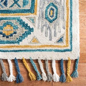 SAFAVIEH Aspen Collection 5' x 8' Ivory/Charcoal APN251A Handmade Boho Braided Tassel Wool Area Rug