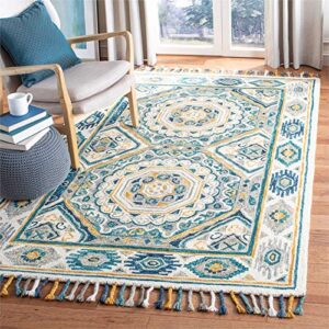 SAFAVIEH Aspen Collection 5' x 8' Ivory/Charcoal APN251A Handmade Boho Braided Tassel Wool Area Rug