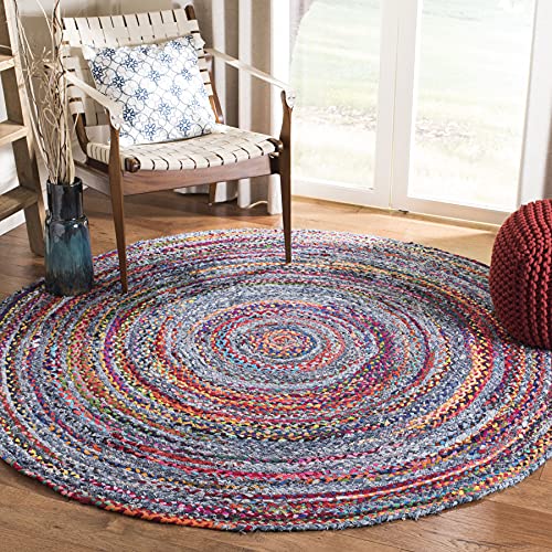 SAFAVIEH Braided Collection 4' Round Blue / Red BRD250L Handmade Country Cottage Reversible Cotton Area Rug