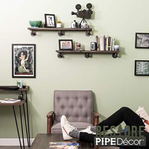 Industrial Pipe Wooden Shelves Restore by Pipe DÉCOR Premium Ponderosa Pine Wood Shelving 36 Inch Length Set of 2 Boards and 6 L Brackets Boulder Black Finish