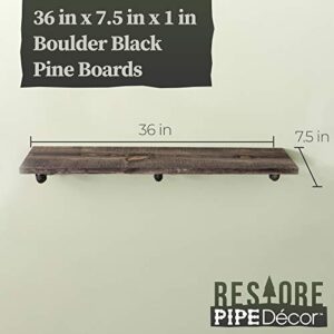 Industrial Pipe Wooden Shelves Restore by Pipe DÉCOR Premium Ponderosa Pine Wood Shelving 36 Inch Length Set of 2 Boards and 6 L Brackets Boulder Black Finish