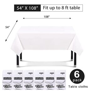 White 6 Pack Premium Disposable Plastic Tablecloth 54 x 108 In - Plastic Table Cloths for Parties Disposable Tablecloth for Rectangle Table Up To 8 Ft - Rectangle Tablecloth - White Plastic Tablecloth