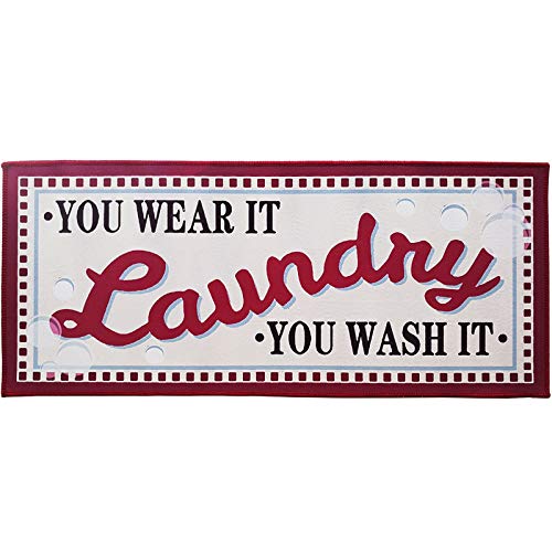 Flytime Funny Laundry Room Mat Rug Non-Skid Rug Carpet Farmhouse Washhouse Mat Vintage Style Bathroom Rugs Red 16" X 40" Inches