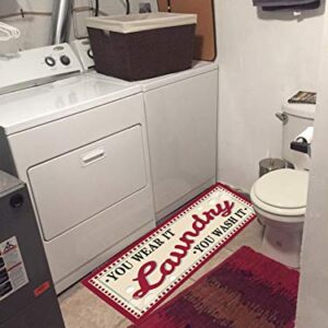 Flytime Funny Laundry Room Mat Rug Non-Skid Rug Carpet Farmhouse Washhouse Mat Vintage Style Bathroom Rugs Red 16" X 40" Inches