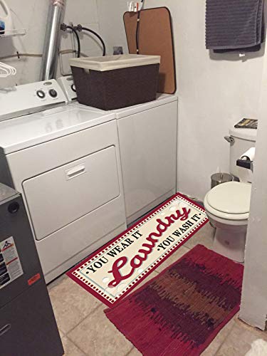 Flytime Funny Laundry Room Mat Rug Non-Skid Rug Carpet Farmhouse Washhouse Mat Vintage Style Bathroom Rugs Red 16" X 40" Inches