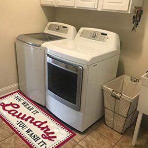 Flytime Funny Laundry Room Mat Rug Non-Skid Rug Carpet Farmhouse Washhouse Mat Vintage Style Bathroom Rugs Red 16" X 40" Inches