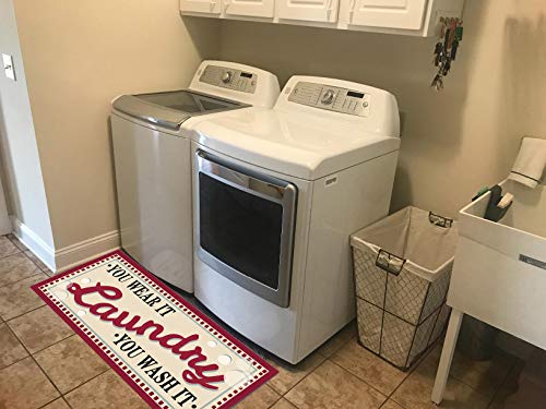 Flytime Funny Laundry Room Mat Rug Non-Skid Rug Carpet Farmhouse Washhouse Mat Vintage Style Bathroom Rugs Red 16" X 40" Inches