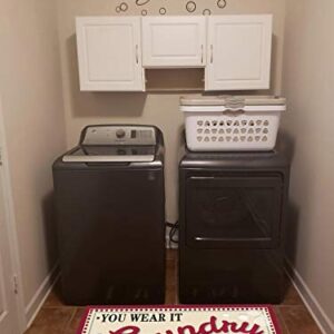 Flytime Funny Laundry Room Mat Rug Non-Skid Rug Carpet Farmhouse Washhouse Mat Vintage Style Bathroom Rugs Red 16" X 40" Inches