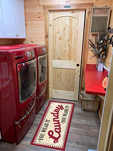 Flytime Funny Laundry Room Mat Rug Non-Skid Rug Carpet Farmhouse Washhouse Mat Vintage Style Bathroom Rugs Red 16" X 40" Inches