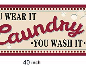 Flytime Funny Laundry Room Mat Rug Non-Skid Rug Carpet Farmhouse Washhouse Mat Vintage Style Bathroom Rugs Red 16" X 40" Inches