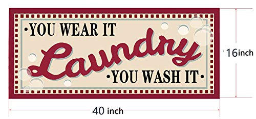 Flytime Funny Laundry Room Mat Rug Non-Skid Rug Carpet Farmhouse Washhouse Mat Vintage Style Bathroom Rugs Red 16" X 40" Inches