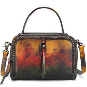 ivtg genuine leather crossbody bag for women vintage handmade top handle handbag satchel (multicolor2)