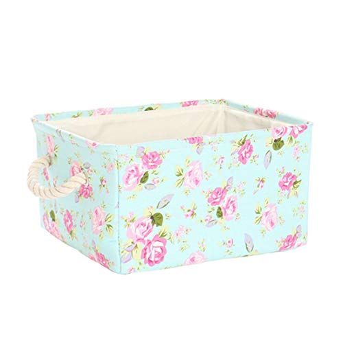 uxcell Storage Basket Bin for Toys Clothes, Collapsible Canvas Fabric Laundry Basket Box with Drawstring Closure & Carry Handles, Floral (Large - 17.7"x13.8"x9.8")