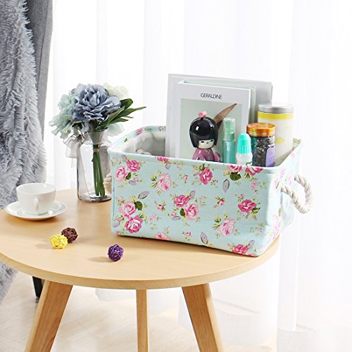 uxcell Storage Basket Bin for Toys Clothes, Collapsible Canvas Fabric Laundry Basket Box with Drawstring Closure & Carry Handles, Floral (Large - 17.7"x13.8"x9.8")