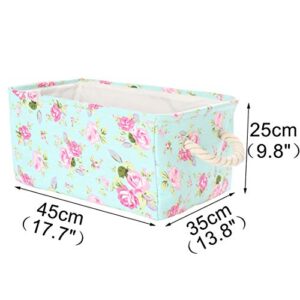 uxcell Storage Basket Bin for Toys Clothes, Collapsible Canvas Fabric Laundry Basket Box with Drawstring Closure & Carry Handles, Floral (Large - 17.7"x13.8"x9.8")