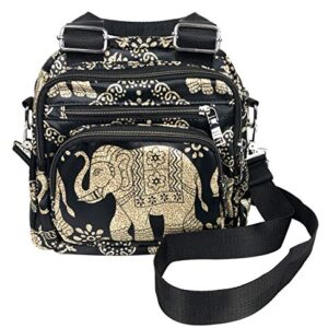 WONSHREE Crossbody Bag for Women, Nylon Shoulder Bags Multi-Pocket Purse and Handbag Small Boho Elephant Daypack Backpack Lightweight Travel Messenger Bag