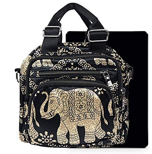 WONSHREE Crossbody Bag for Women, Nylon Shoulder Bags Multi-Pocket Purse and Handbag Small Boho Elephant Daypack Backpack Lightweight Travel Messenger Bag