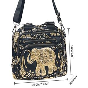 WONSHREE Crossbody Bag for Women, Nylon Shoulder Bags Multi-Pocket Purse and Handbag Small Boho Elephant Daypack Backpack Lightweight Travel Messenger Bag