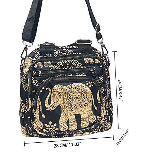 WONSHREE Crossbody Bag for Women, Nylon Shoulder Bags Multi-Pocket Purse and Handbag Small Boho Elephant Daypack Backpack Lightweight Travel Messenger Bag