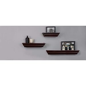 Kiera Grace Set of Three Madison Classic & Traditional Decorative Engineered Wood Contoured Floating Wall Shelves, 12" / 16" / 24", Espresso Brown