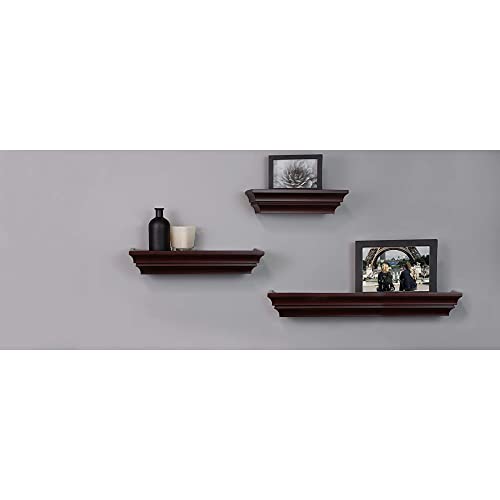 Kiera Grace Set of Three Madison Classic & Traditional Decorative Engineered Wood Contoured Floating Wall Shelves, 12" / 16" / 24", Espresso Brown