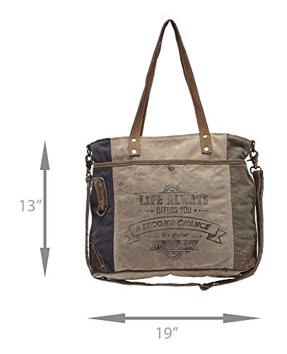 Myra Bags Life Always Upcycled Canvas Shoulder Bag S-0948, Tan, Khaki, Brown, One_Size