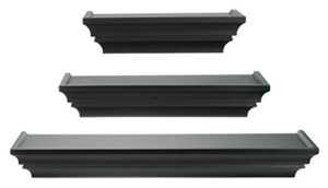 kieragrace traditional floating-shelves, set of 3 (12″w, 16″w, 24″w), black