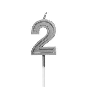 luter silver glitter happy birthday cake candles number candles number 2 birthday candle cake topper decoration for party kids adults (number 2)