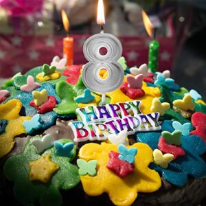 LUTER Silver Glitter Happy Birthday Cake Candles Number Candles Number 2 Birthday Candle Cake Topper Decoration for Party Kids Adults (Number 2)