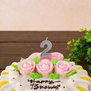 LUTER Silver Glitter Happy Birthday Cake Candles Number Candles Number 2 Birthday Candle Cake Topper Decoration for Party Kids Adults (Number 2)