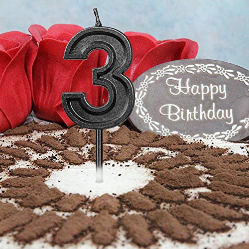 LUTER Black Glitter Happy Birthday Cake Candles Number Candles Number 4 Birthday Candle Cake Topper Decoration for Party Kids Adults (Number 4)