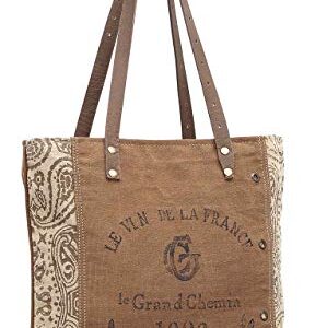 Myra Bags 1933 Upcycled Canvas Tote Bag S-0936, Tan, Khaki, Brown, One_Size