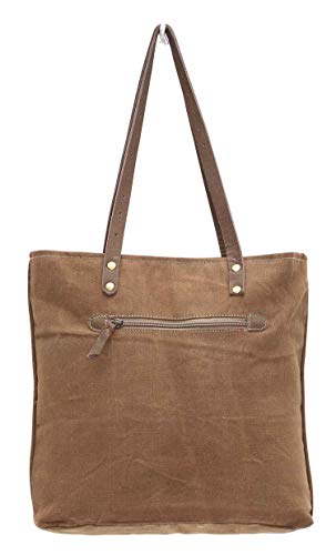 Myra Bags 1933 Upcycled Canvas Tote Bag S-0936, Tan, Khaki, Brown, One_Size