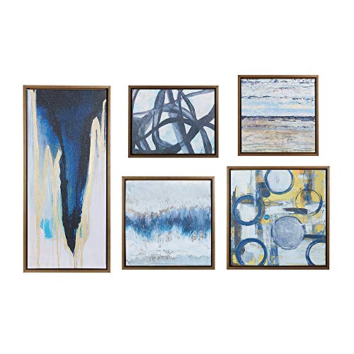 Madison Park Wall Art Living Room Décor - Galary Canvas Home Accent Modern Dining Bathroom Decoration, Ready to Hang Painting for Bedroom, Multi-Sizes, Blue Bliss 5 Piece