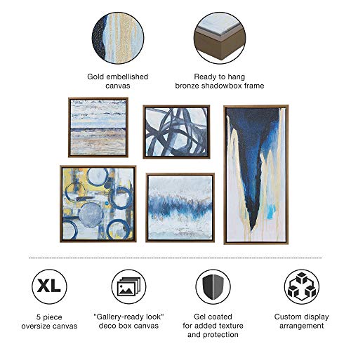 Madison Park Wall Art Living Room Décor - Galary Canvas Home Accent Modern Dining Bathroom Decoration, Ready to Hang Painting for Bedroom, Multi-Sizes, Blue Bliss 5 Piece