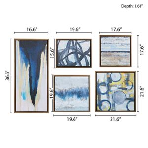 Madison Park Wall Art Living Room Décor - Galary Canvas Home Accent Modern Dining Bathroom Decoration, Ready to Hang Painting for Bedroom, Multi-Sizes, Blue Bliss 5 Piece